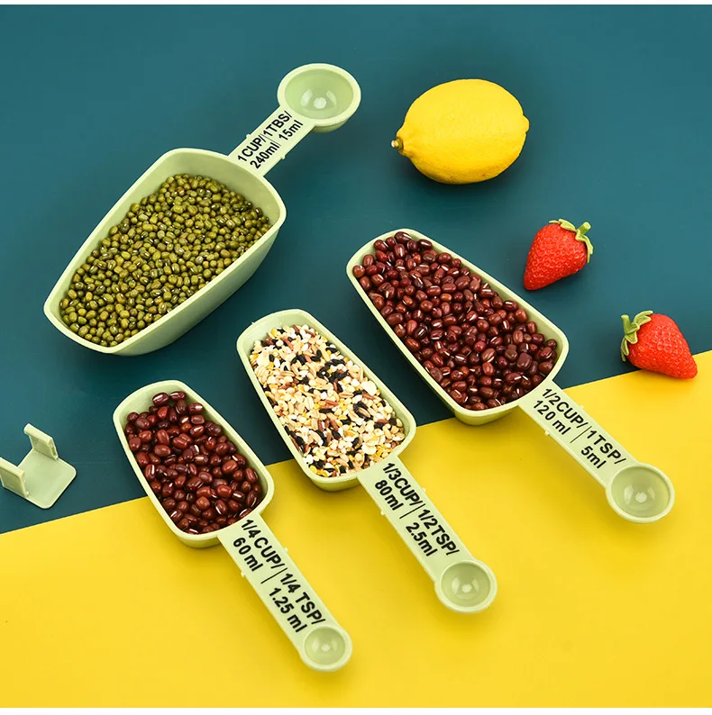 Double-ended Plastic Spatula 4-piece Plastic Measuring Spoon 4-piece ...