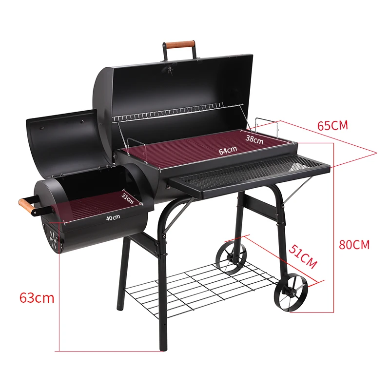Outdoor Charcoal BBQ Grill with Offset Smoker - Heavy Duty