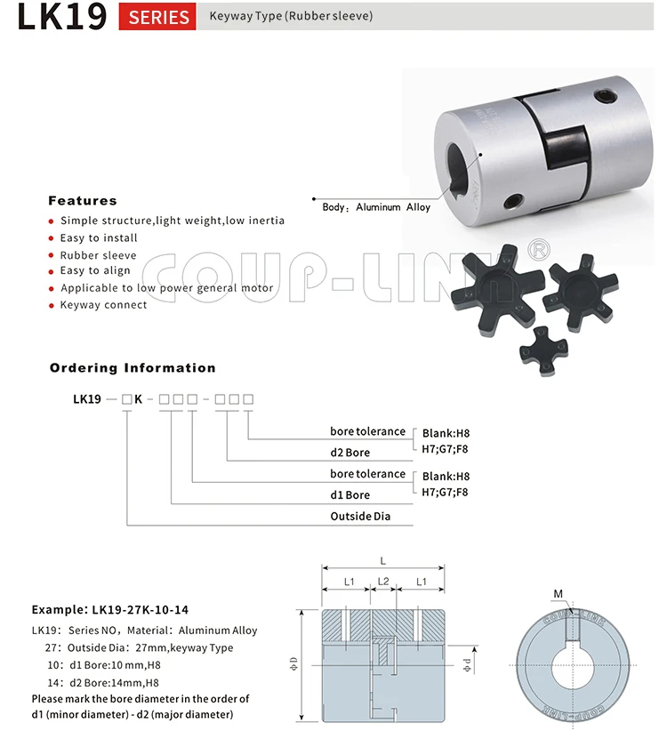 Keyway Connect Rubber Sleeve Jaw Flexible Short Shaft Coupling 070 ...
