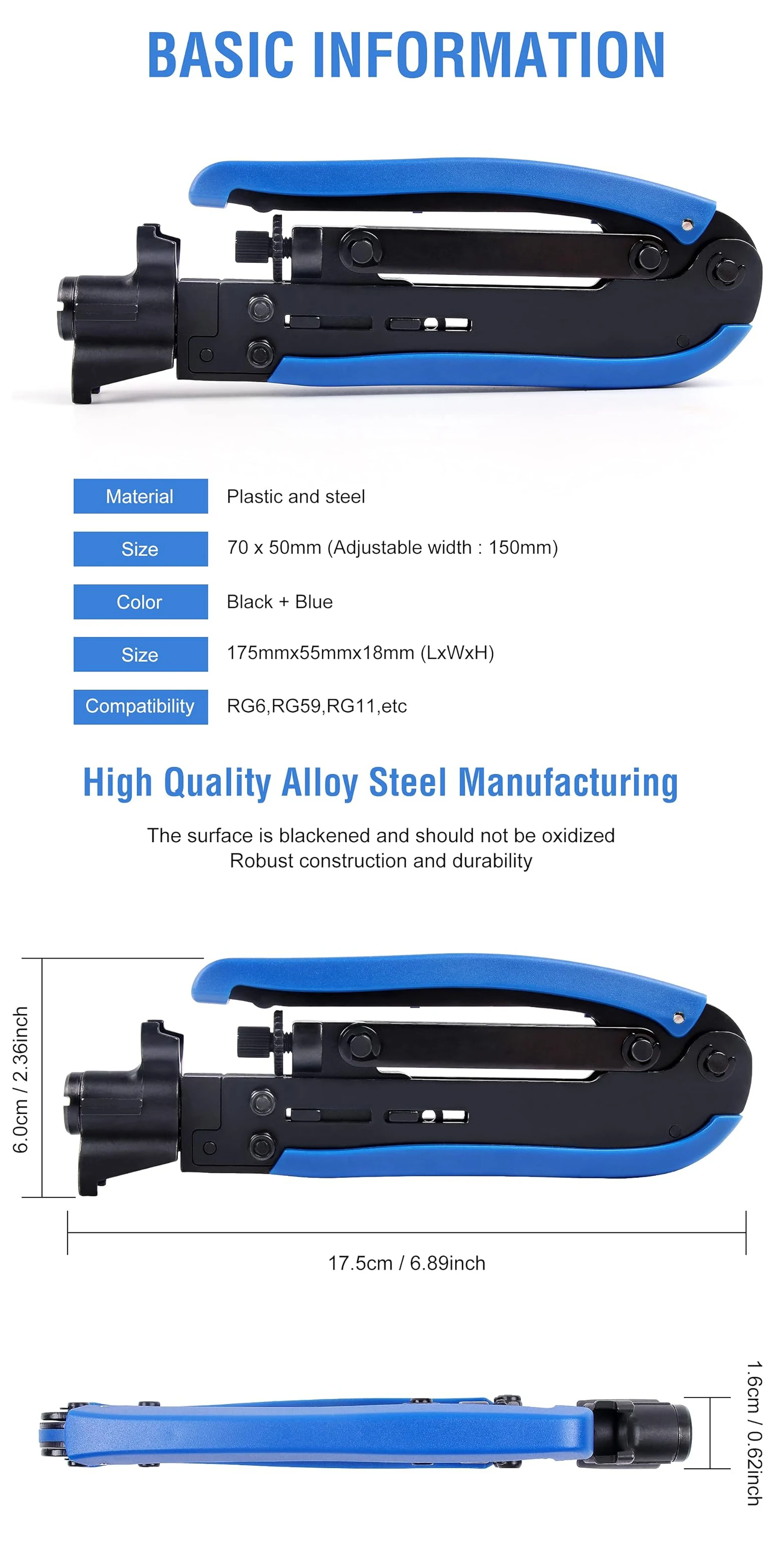 Coax Rg6 Rg59 Rg11 Compression Tool 548a Wire Bnc Rca Coaxial Cable ...