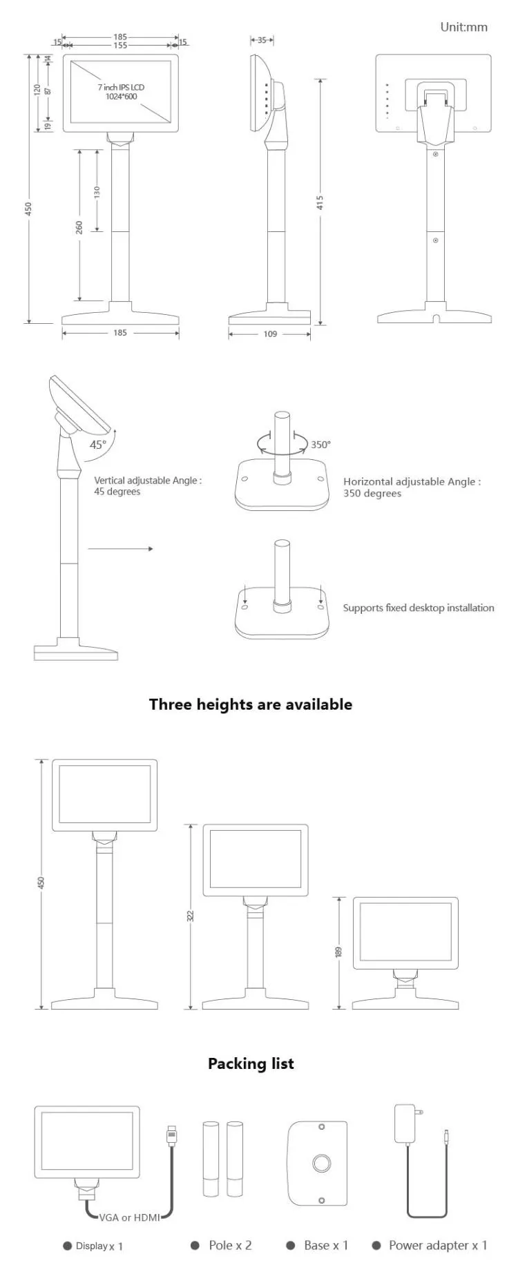 7 Inch LCD Monitor - Ideal for Supermarket Checkout Counters