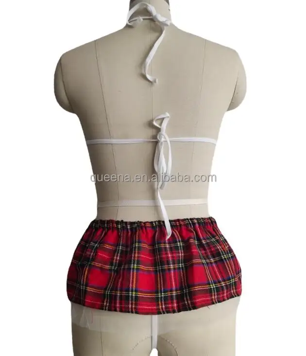 Women Sexy Lingerie Cosplay Student Uniform Mini Skirt And G-thong Set ...