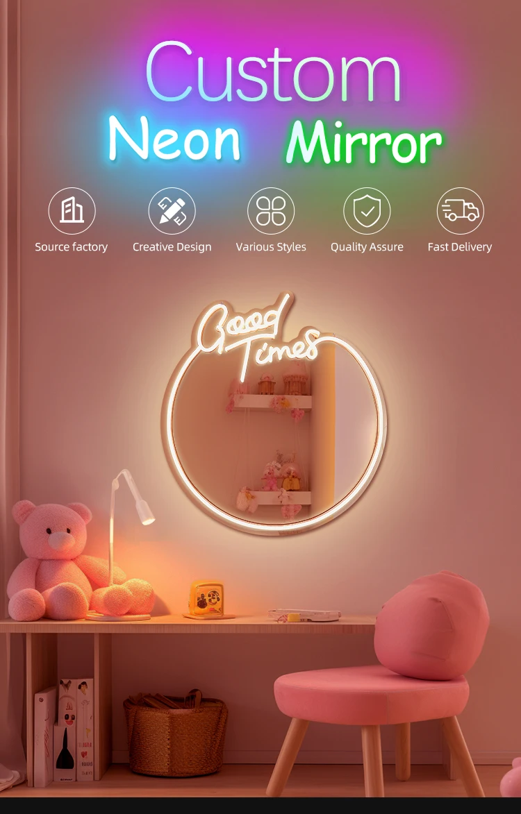 Divatla Customization Neon Mirror Vanity Mirror With Lights ...