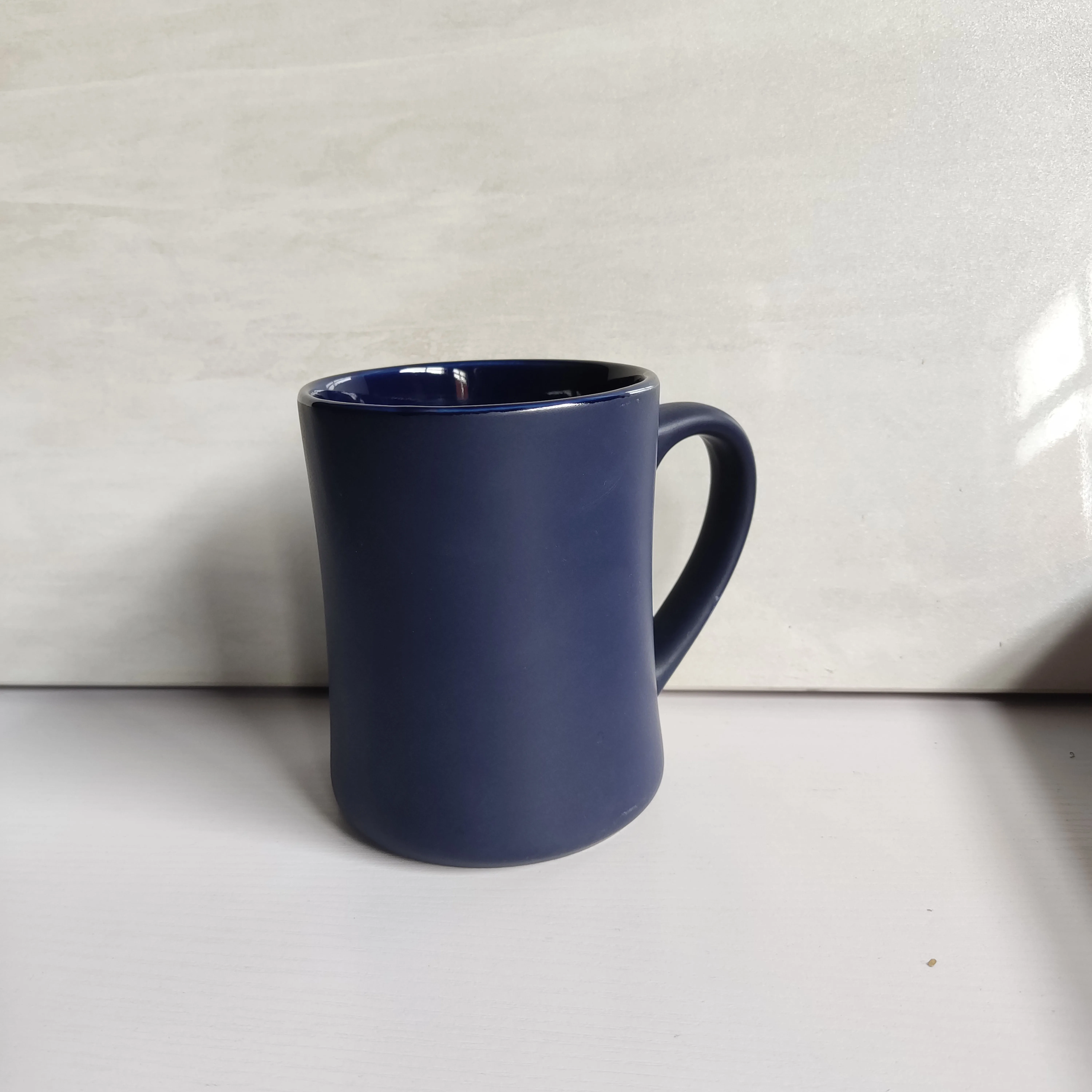 Navy Blue Ceramic Water Cup - Retro Diner Style Mugs