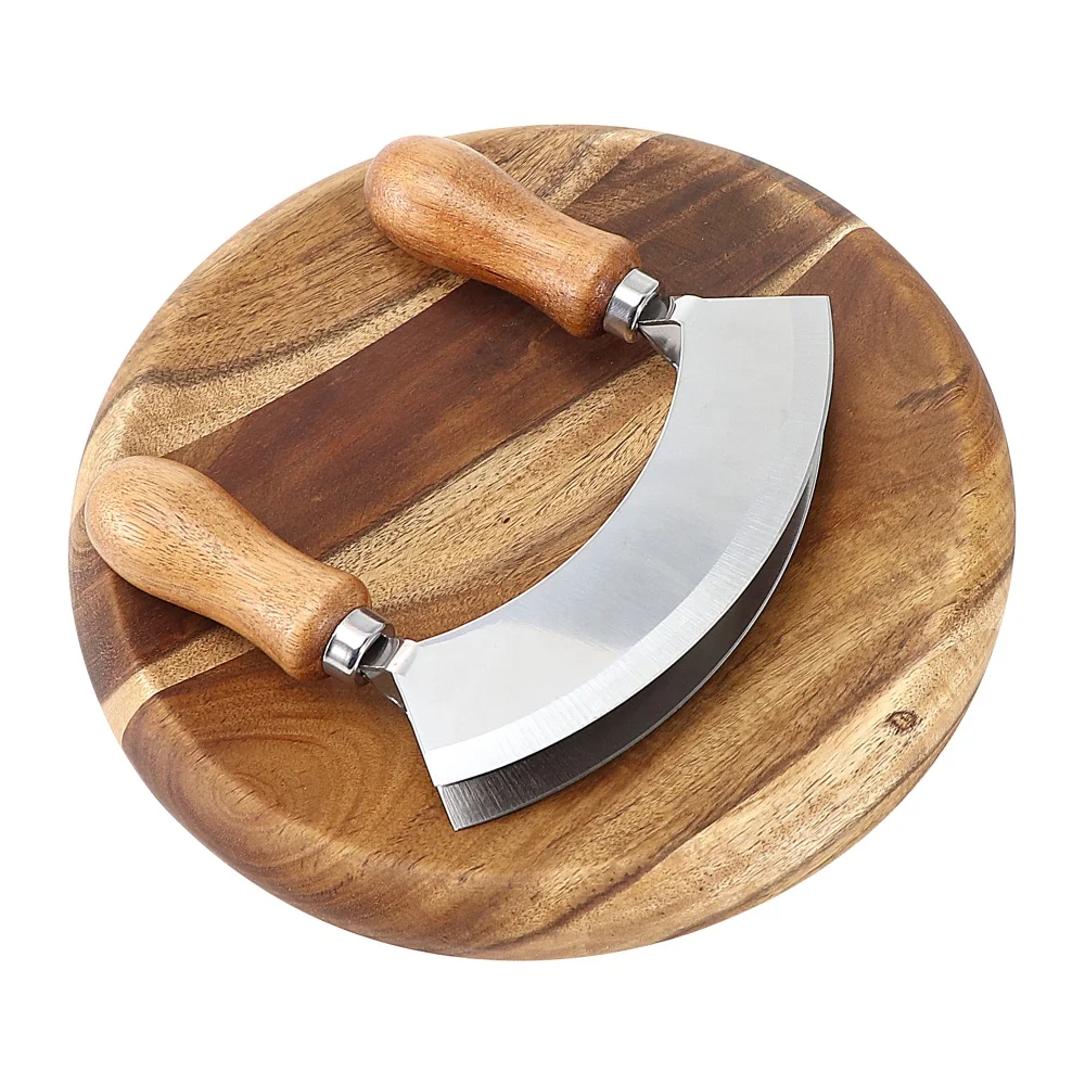 Cutting Board Rocker Knife Set Cleaver With Lid And Herb Plate Double ...