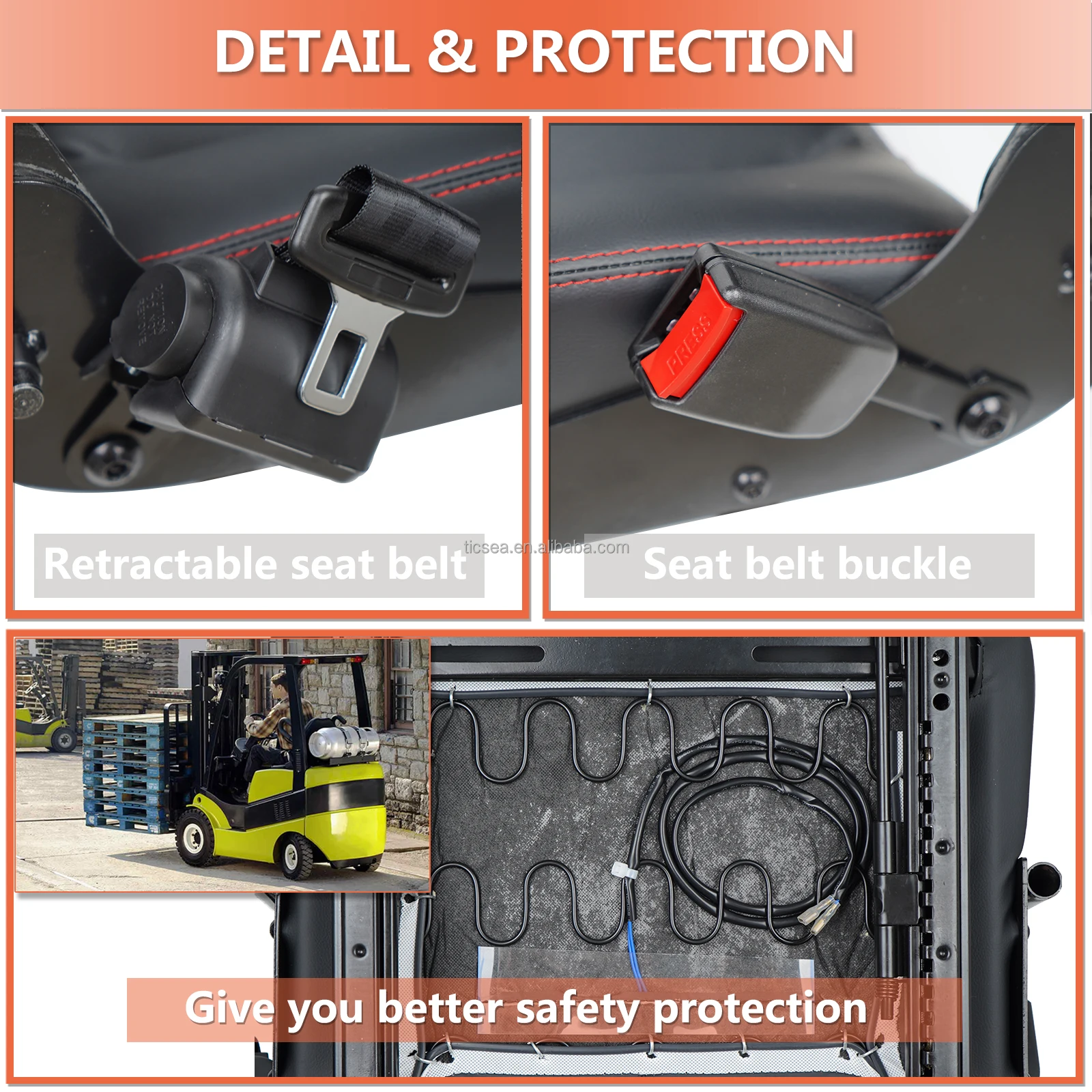 Universal Forklift Tractor Seat with Adjustable Back,Safety Belt and ...