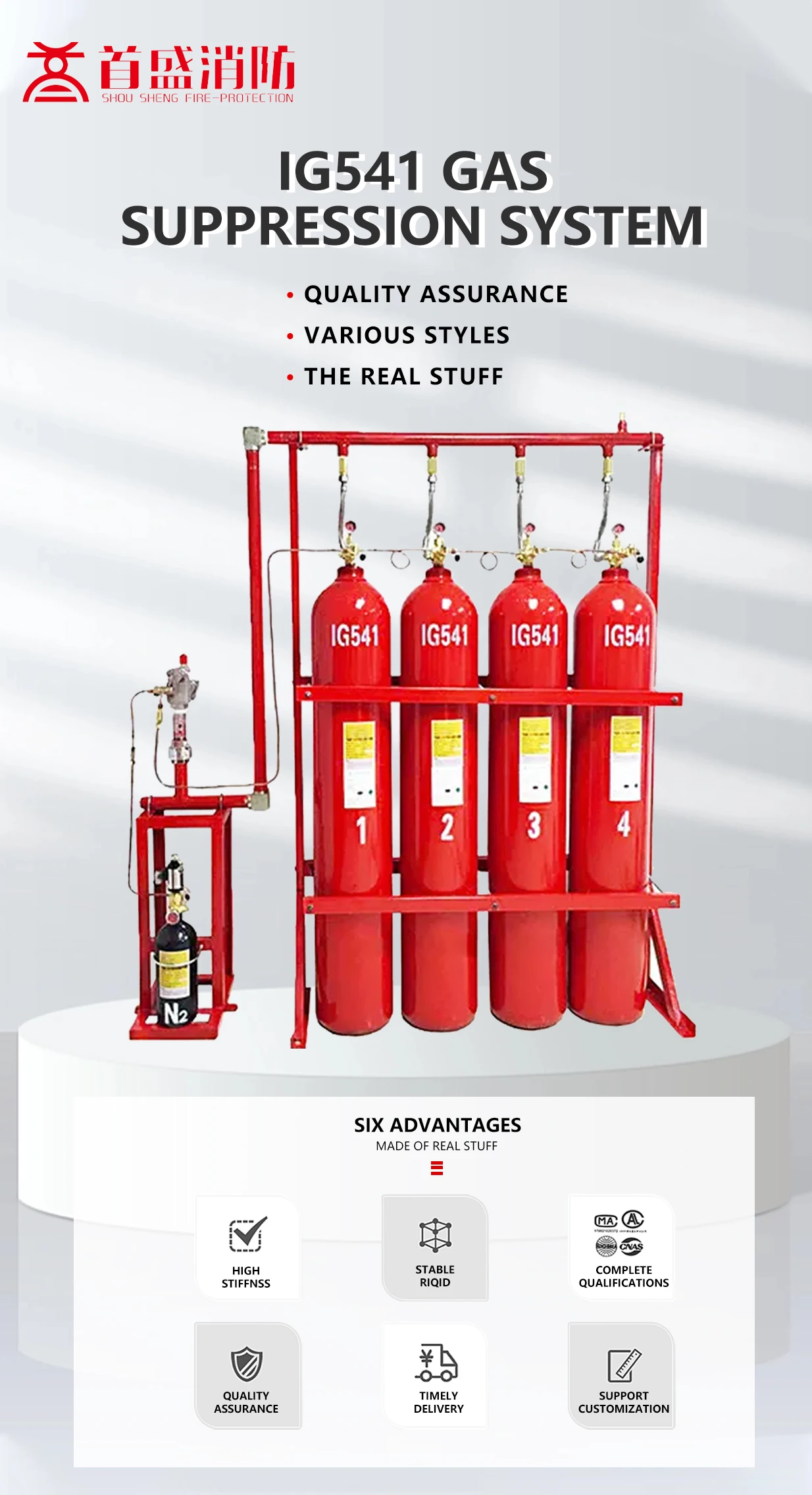 High Quality Fire Suppression System With Gas IG541 80L 20Mpa Gas Extinguishing System IG541 ...