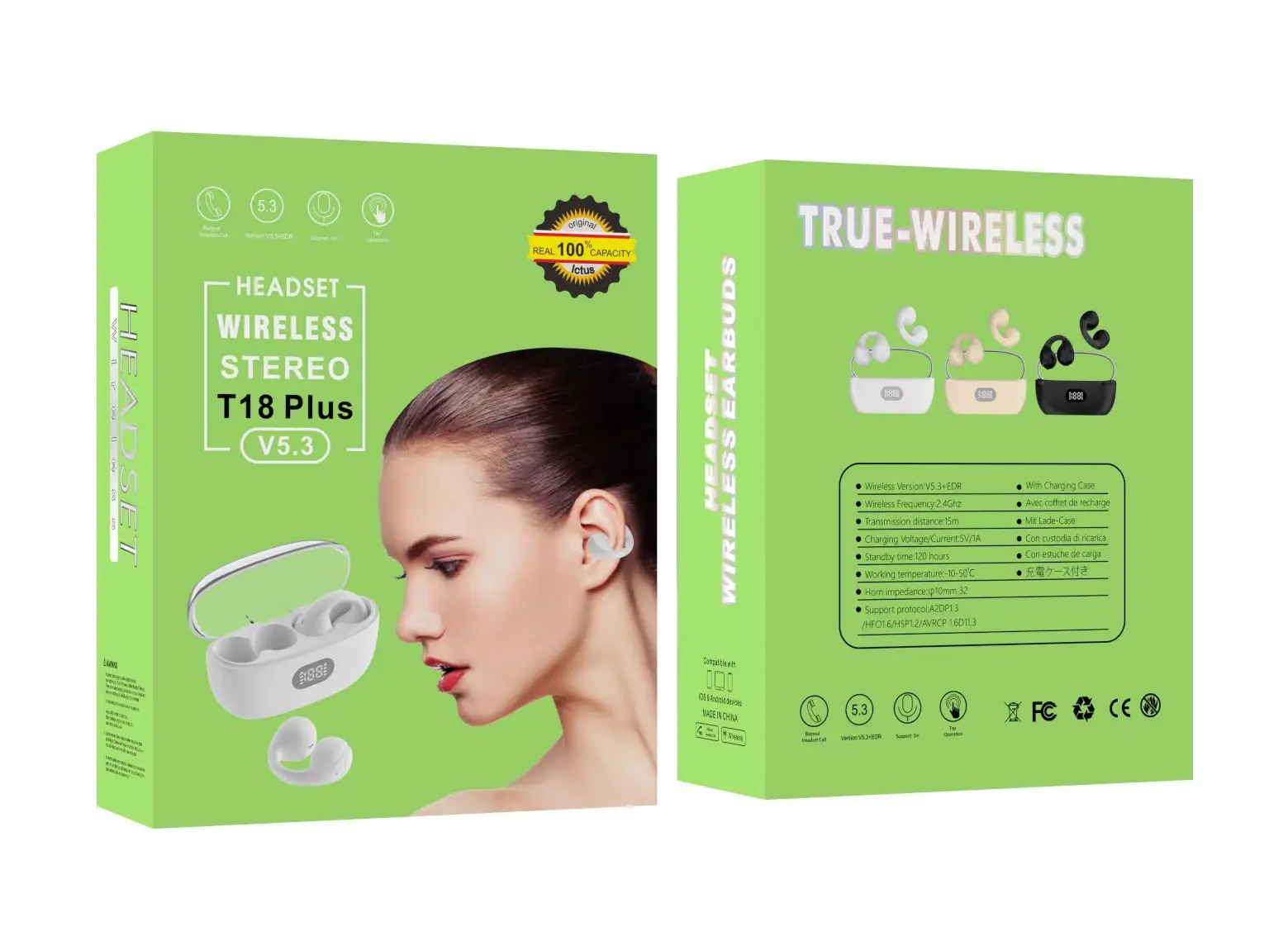 2023 Hot Selling T18 Plus Earphones Wireless Sport Waterproof Headset Fashion T18plus Tws ...