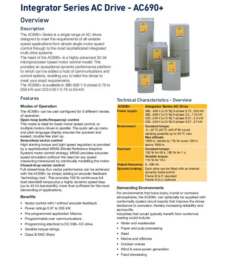 Parker SSD AC690+series AC drive 690PJ/3150/400/0011 B0, product ...