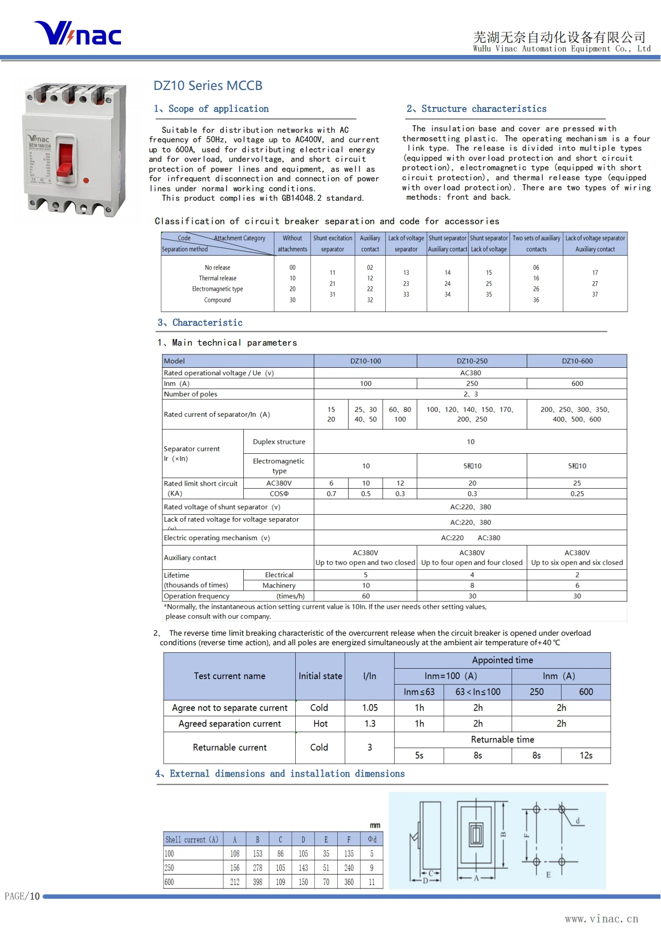 Vinac High Quality Mccb Plastic Shell Circuit Breaker Air Switch ...