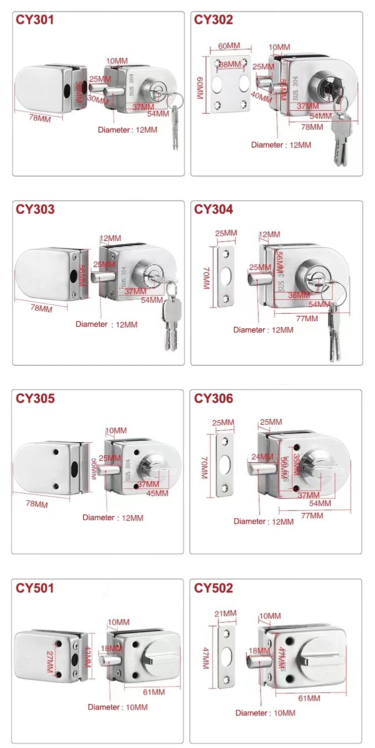Custom Stainless Steel Swing Lock Hardware for Glass Doors