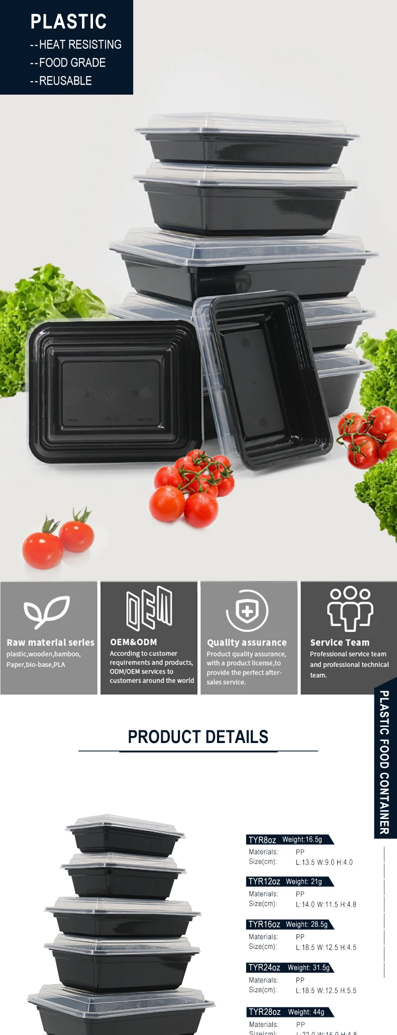24oz 26oz 28oz 32oz Plastic Food Container Disposable Microwavable Food ...