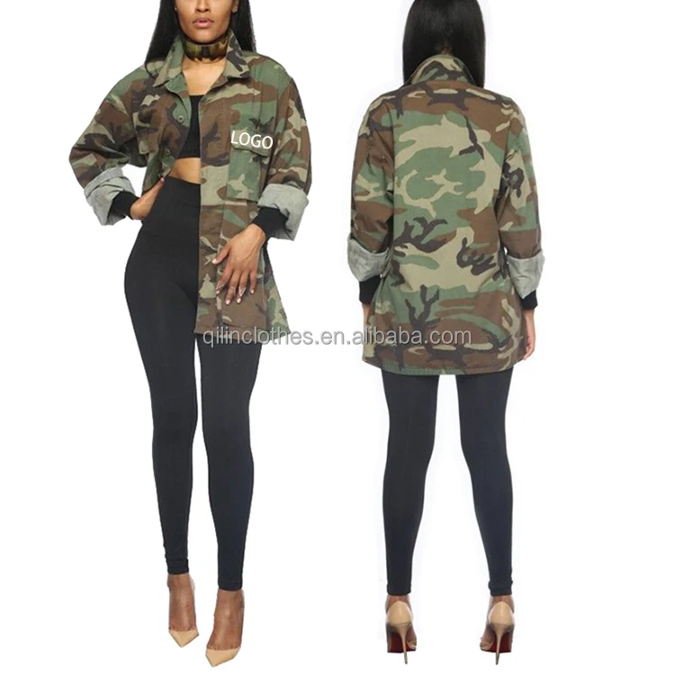 Wholesale Logo Camouflage Fatigue Ladies Coats - Camo Demin Jacket
