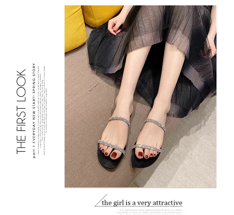 New Bling Rhinestones Cross Sparkle Diamond Women Ladies Flat Slides ...