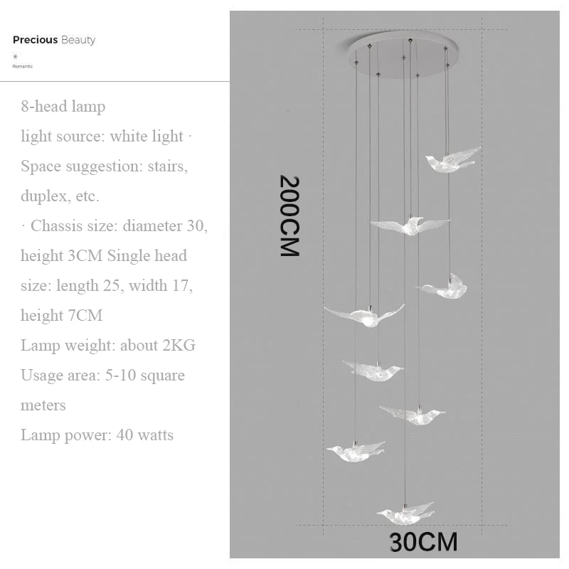 Nordic White Acrylic Flocking Birds Large Pendant Light for Duplex ...