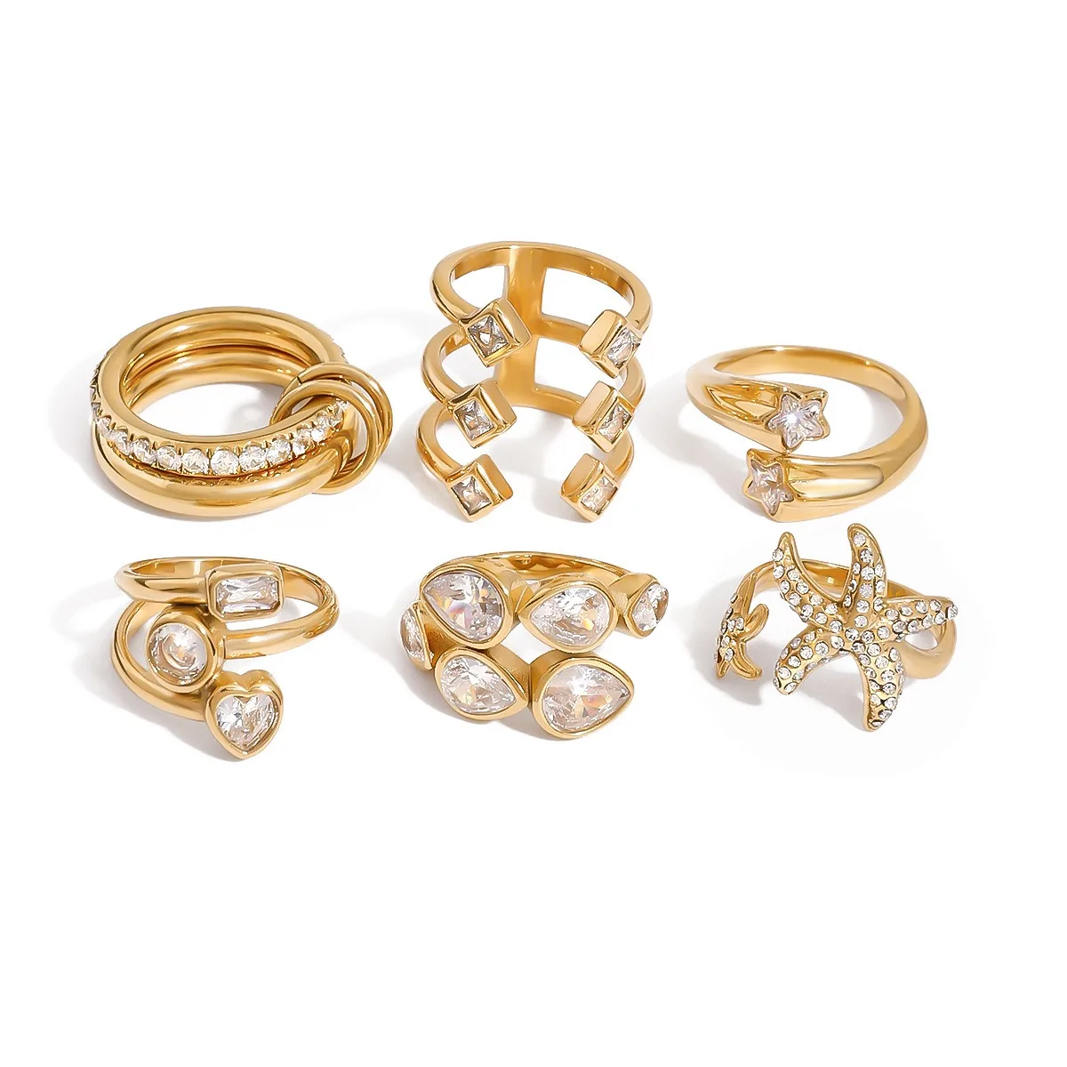 Adjustable Fashion Stainless Ring High Quality Chic Jewelry Ring Zircon ...