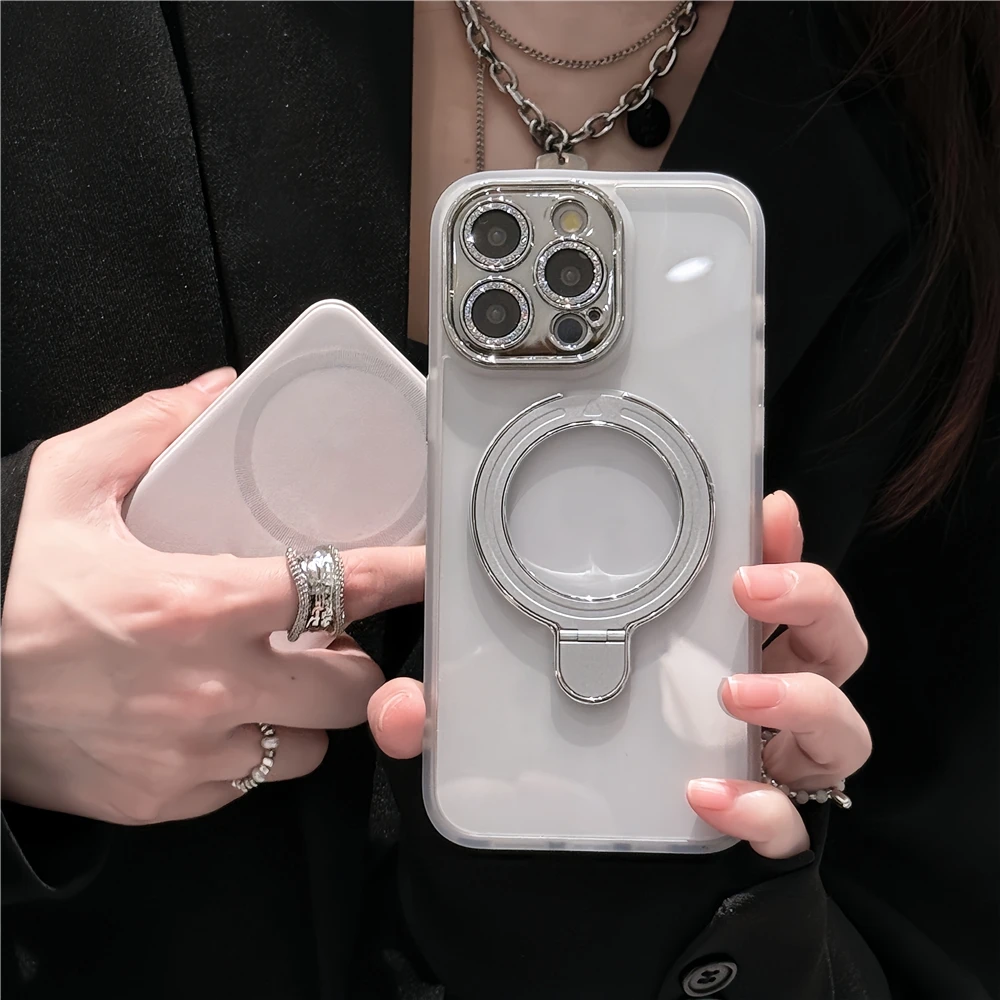 Easoncase Clear PC Case with Glitter Camera Lens for Iphone 14/15 Pro Max