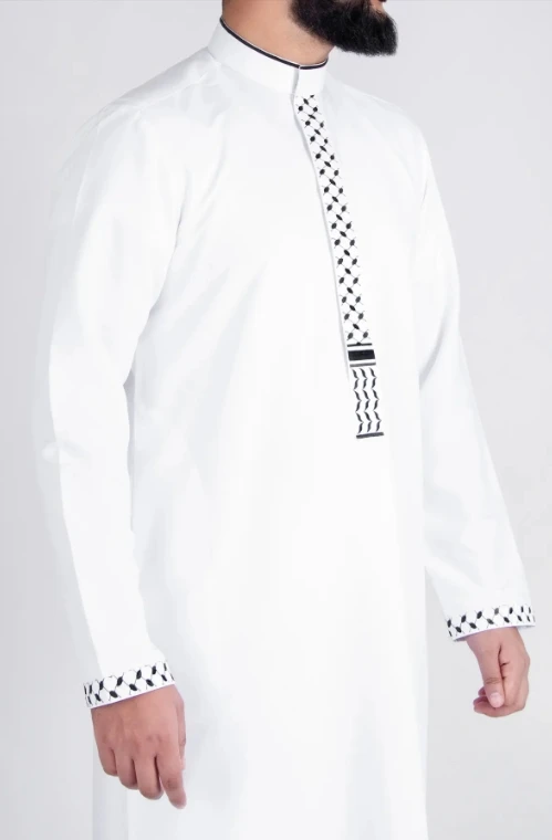 Junior Embroidery White Arab Thobe Palestine Jubba for Men With Piping ...