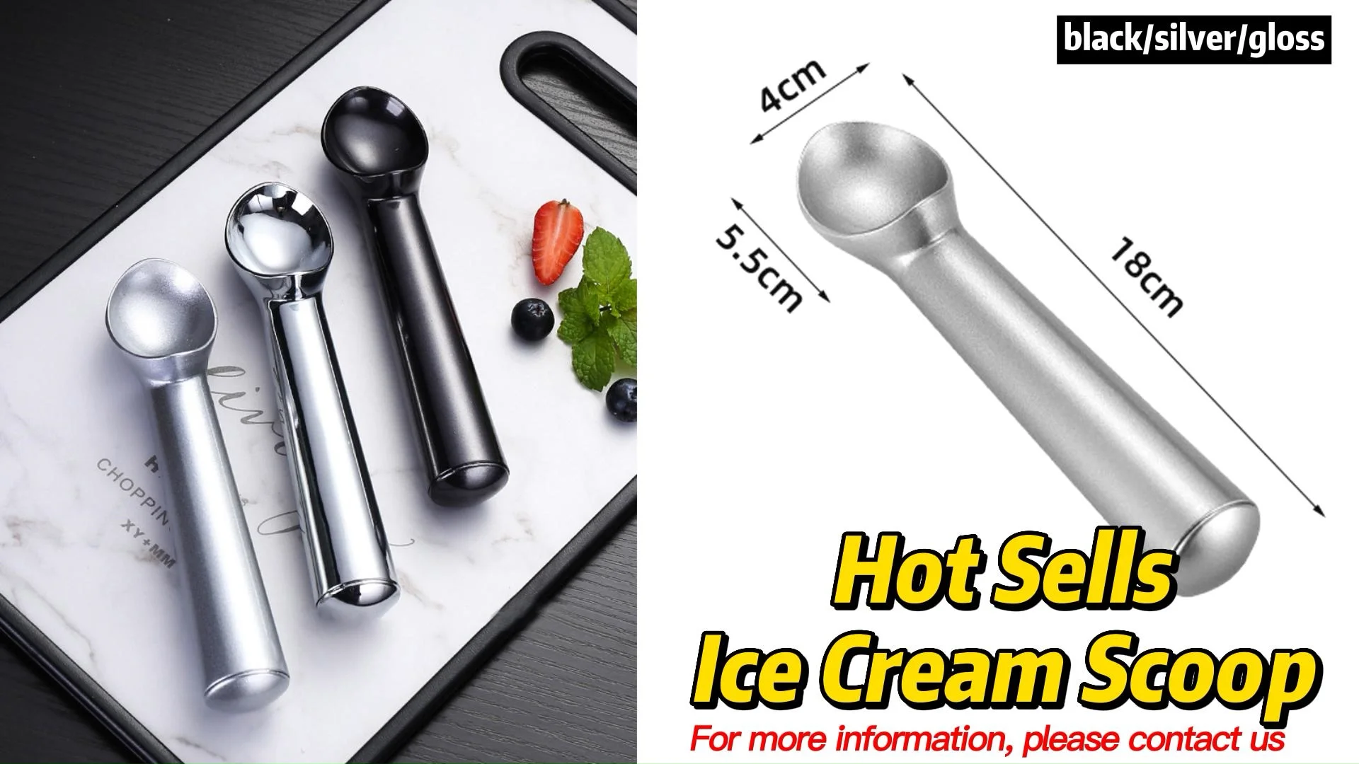 Hot Sells Aluminum Scoop Ice Ball Maker Black And Silver Ice Cream ...