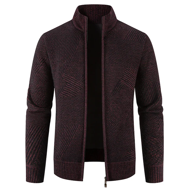 Men's New Striped Baseball Collar Cardigan Men's Knit Sweater Fashion ...