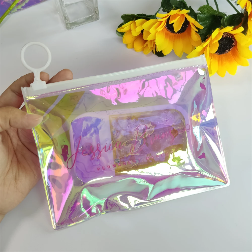 Luxury Pink Holographic Plastic Bag Custom Logo Transparent Clear ...
