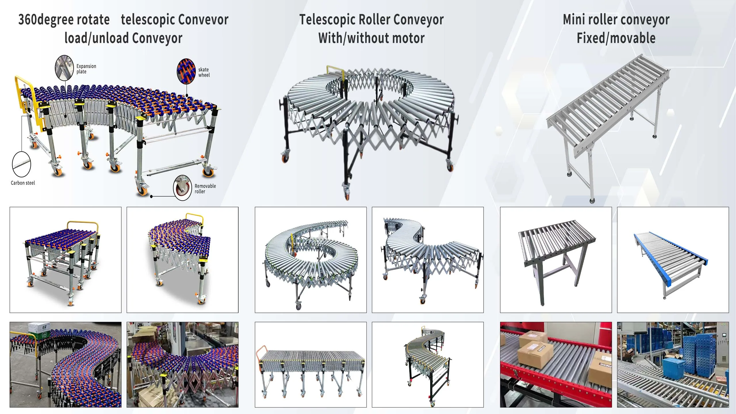 Easy Move Mobile Flexible Roller Conveyor Speed Adjustable Direction ...