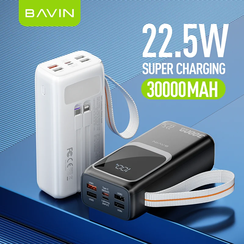 BAVIN Power Bank 30000mah - Portable Fast Charger with Cables