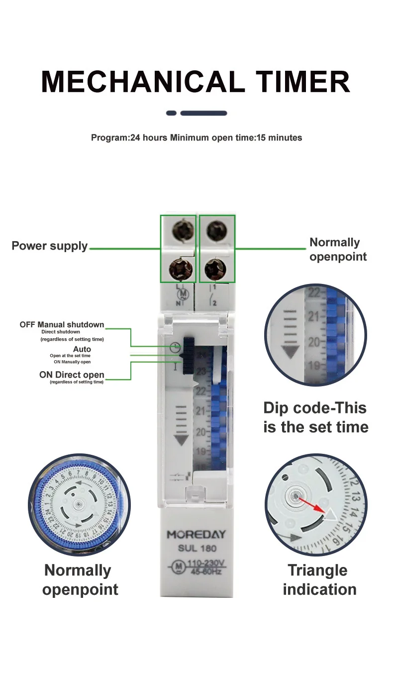DIN Rail SUL180 Time Switch Mechanical Timer Switch 110v 220V DC AC Daily Weekly 24 Hours ...