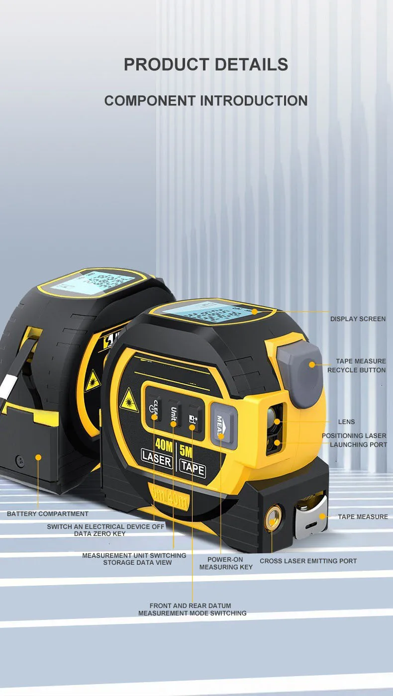 5m Tape 40m Laser Measure Tool Laser Cross Line Measuring Tool Laser ...