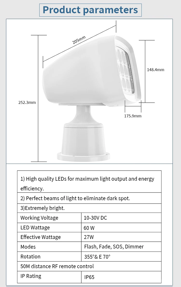 12v 24v Searchlight 12*5w Led Remote Control Marine Yacht Boat Trailer ...