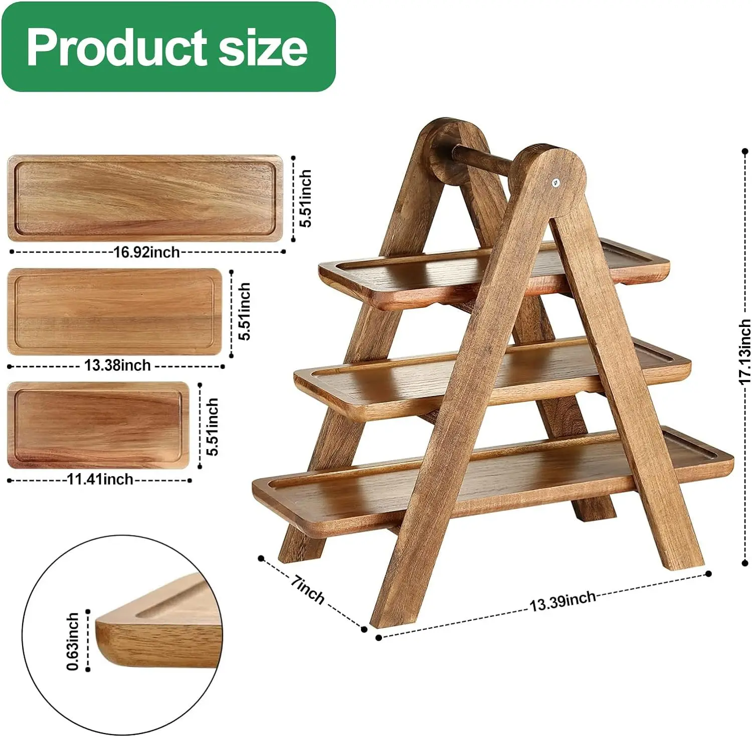 2025 Hot Selling Eco-Friendly Luxury Acacia Wood 3 Tier Serving Tray ...
