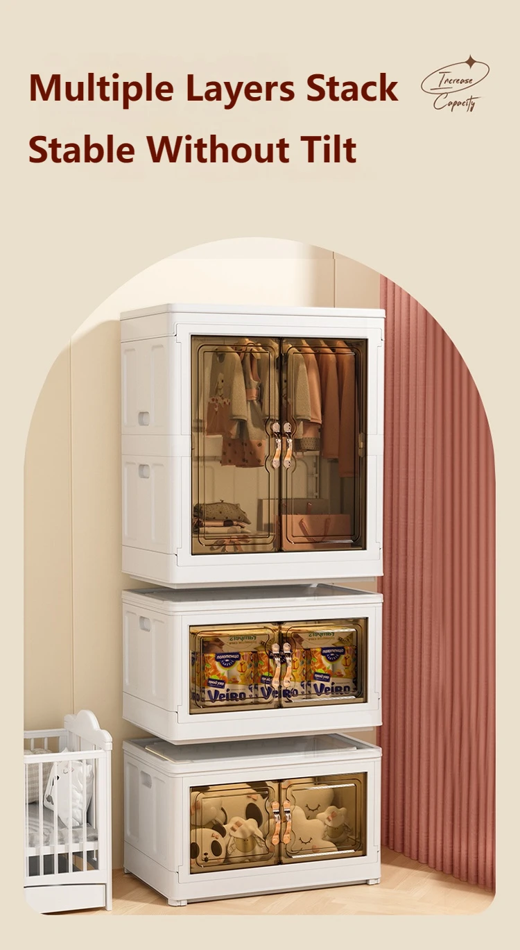Sesame Household Storage Cabinet Double Door Open Foldable Wardrobe ...