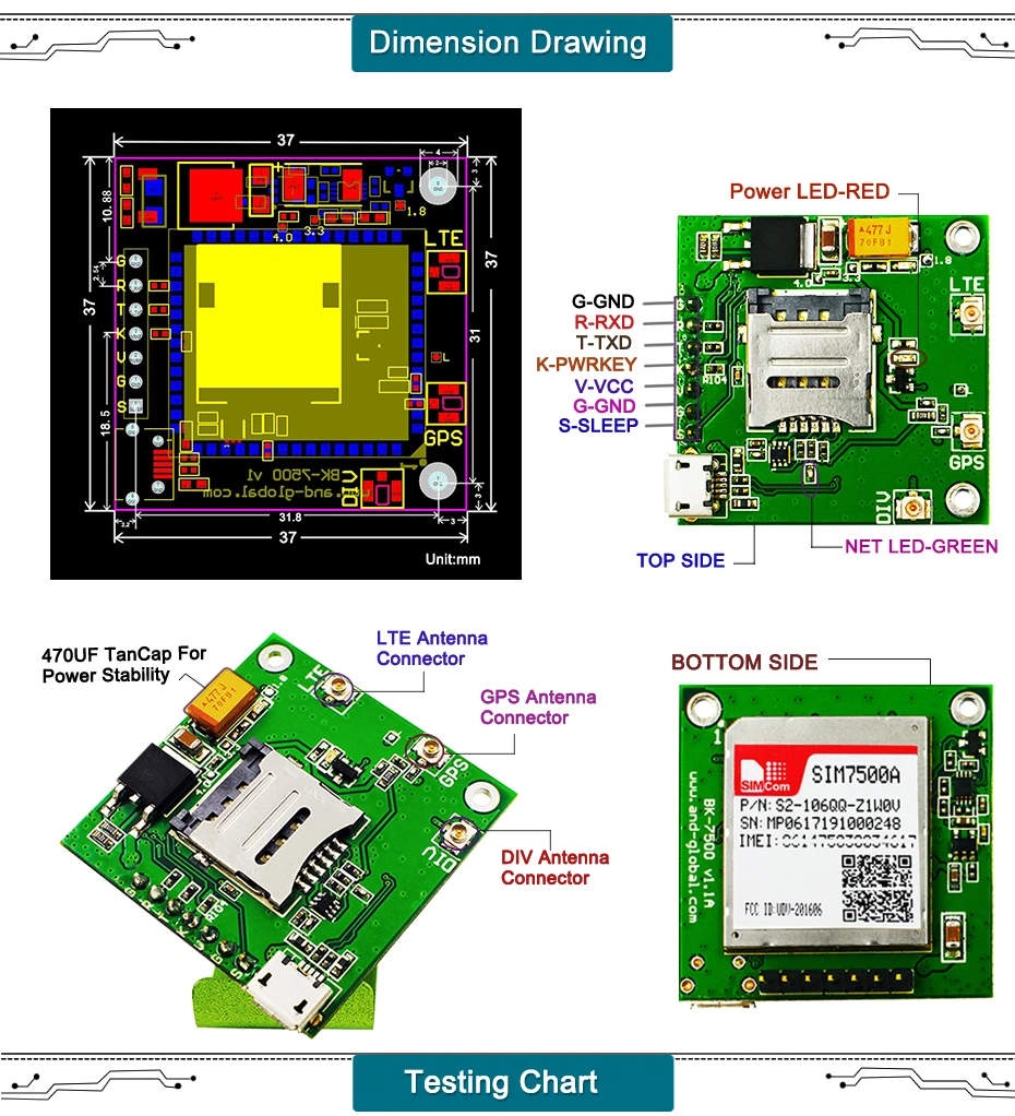 4g North American Breakout Board Sim7500a Sim7500 4g Lte Gps Shield Kit ...
