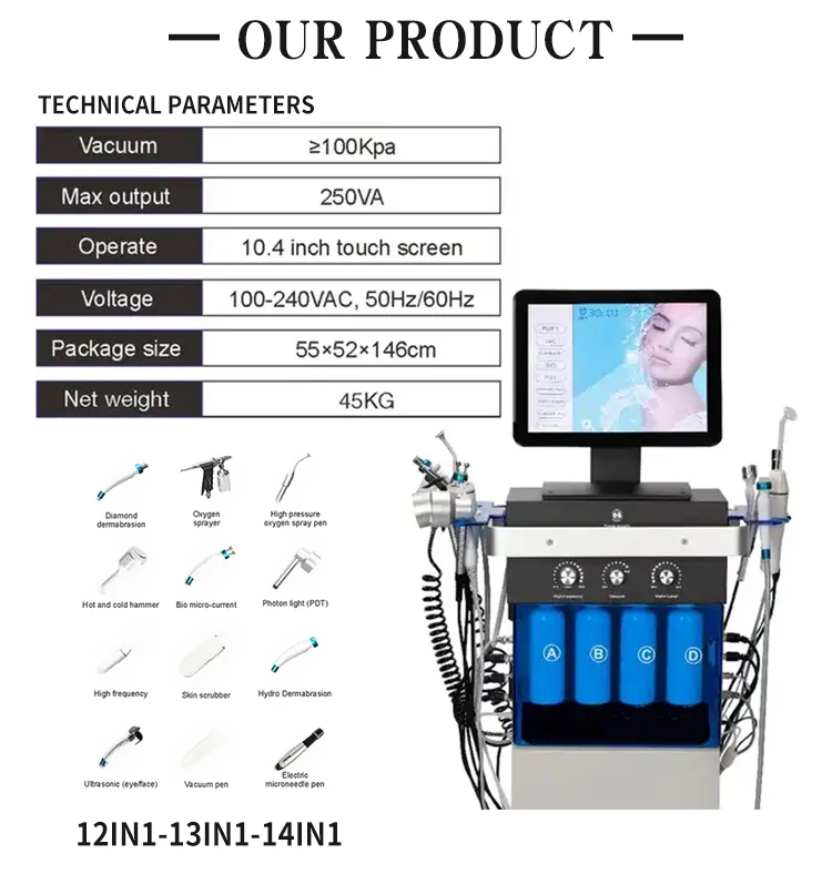 2024 New Most Popular Hydra H2o2 Facial 14 In 1 Skin Treatment Machine ...