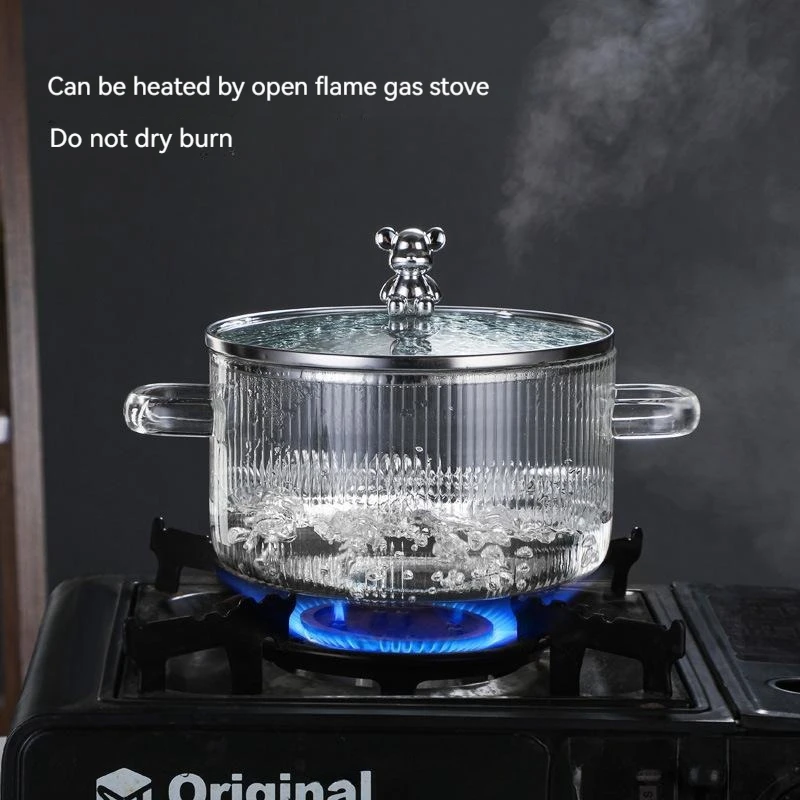 Heat-Resistant Stovetop Cooking Pot with Lid Clear Glass Cooking Pot ...