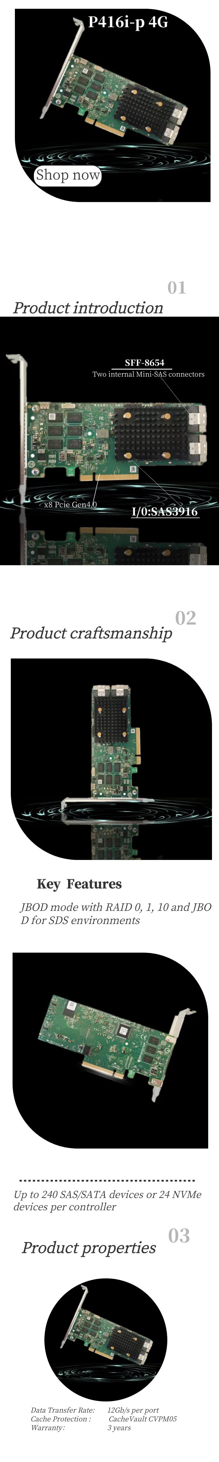 Original P416i-p 4g X8 Lane Pcie Gen 4.0 Nvme Raid Card Lsi 9560-16i 05 ...