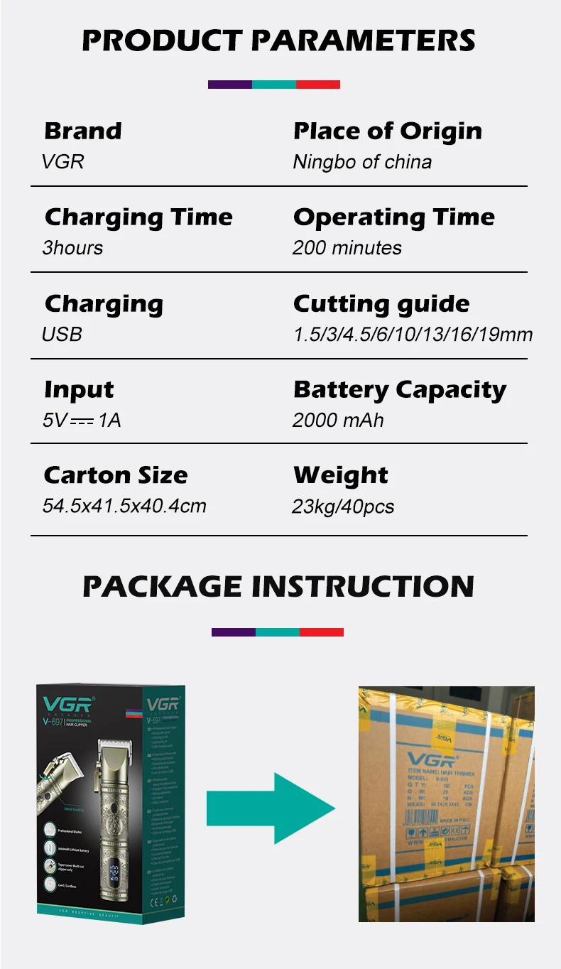 VGR V-697 Men Electric Shavers - Professional Barber Hair Clipper Trimmer Set