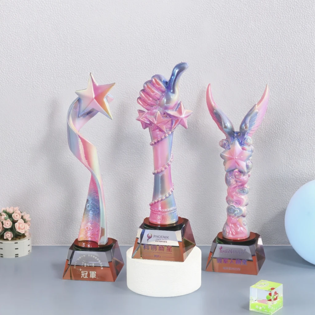 Young Happy Pink Girly Resin Colored Crystal Trophy Crown Thumb ...