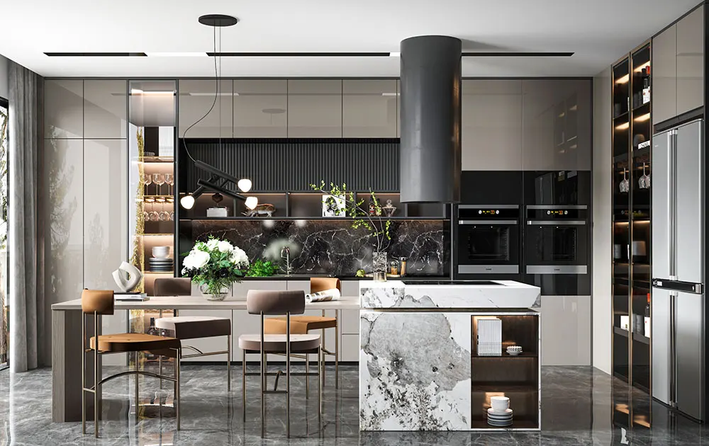 PA HPL Laminate Plywood Kitchen Island Table - Modern Design