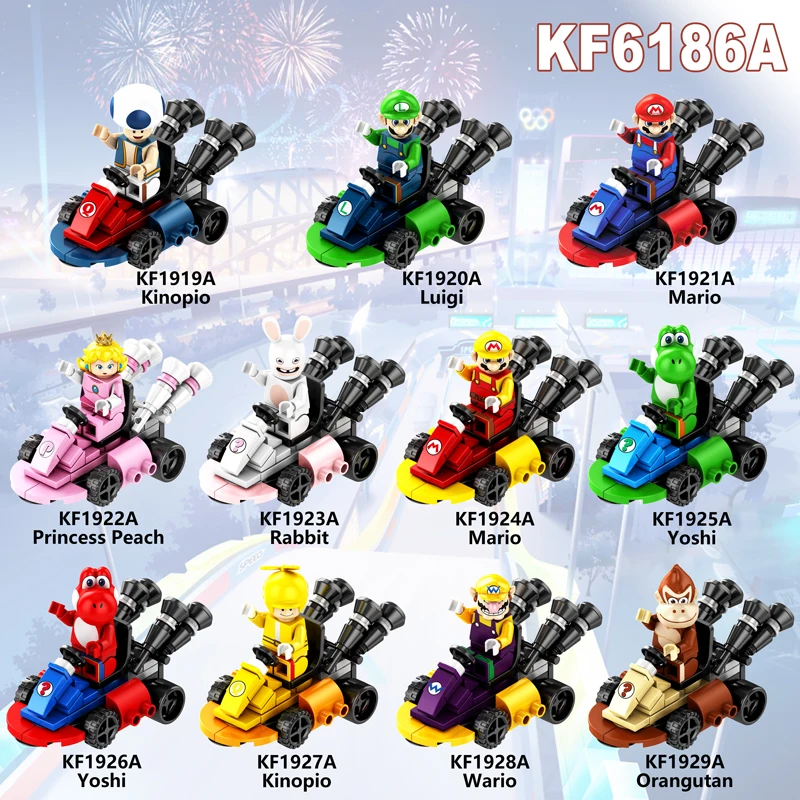 Kf6186a Moc Mario Jump Box Motorcycle Kart Luigi Yoshi Kinopio Princess ...