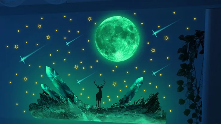 Pvc Fluorescent Stickers Custom Glow In Dark The Stars And Moon Wall ...