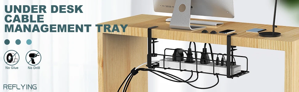 Wire Management Compartment Cable Duct Under Desk No Drill Cord Holder ...