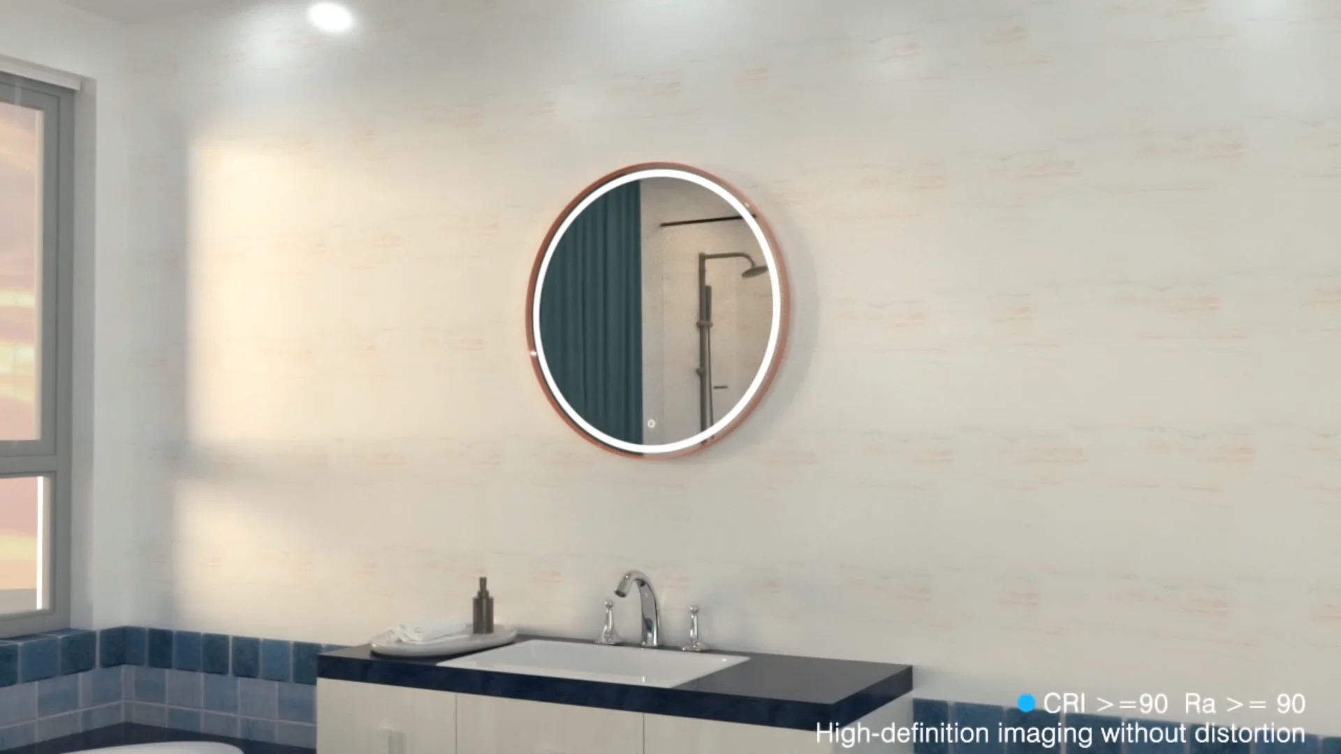 Modern Led Round Touch Screen Defogger Designed Gold Black Framed Smart ...