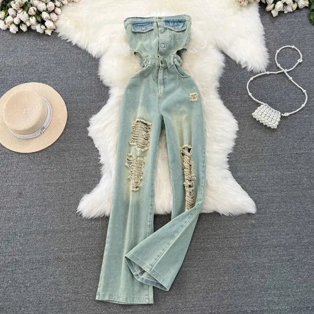 Shop Our Summer Retro Tube Midriff Outfit Jumpsuit for Women