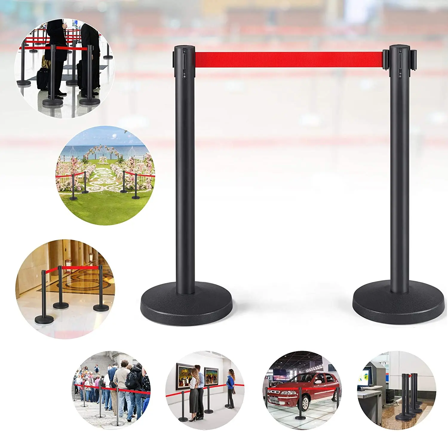 Stainless Steel Concrete Base Retractable Queue Stanchion Barrier ...