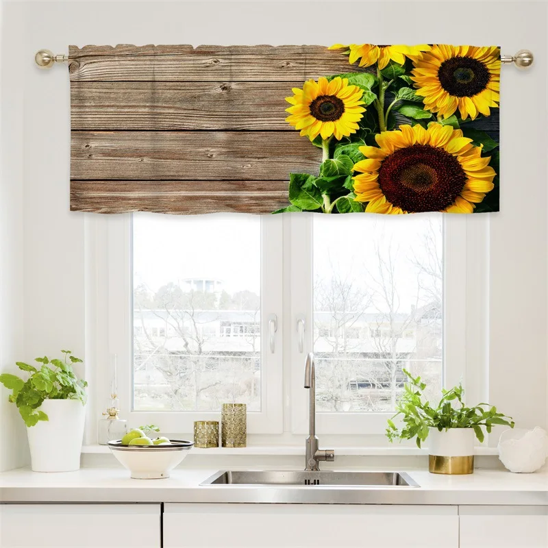 Sunflower Kitchen Curtain Small Curtain for Decoration and Light Shading with 2pcs Workable Alibaba
