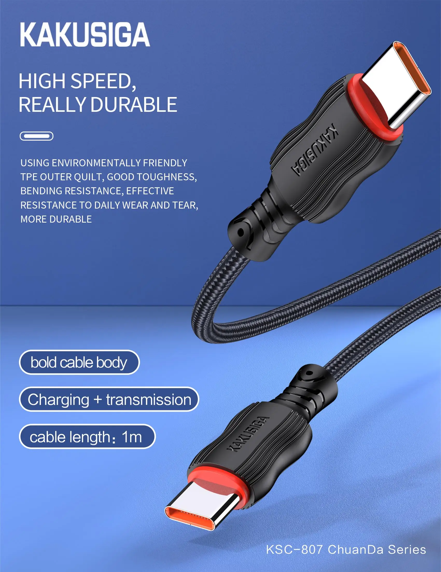 Kakusiga 1 Meter Type-c To Type-c Pd60w Fast Charging Data Cable Stand ...