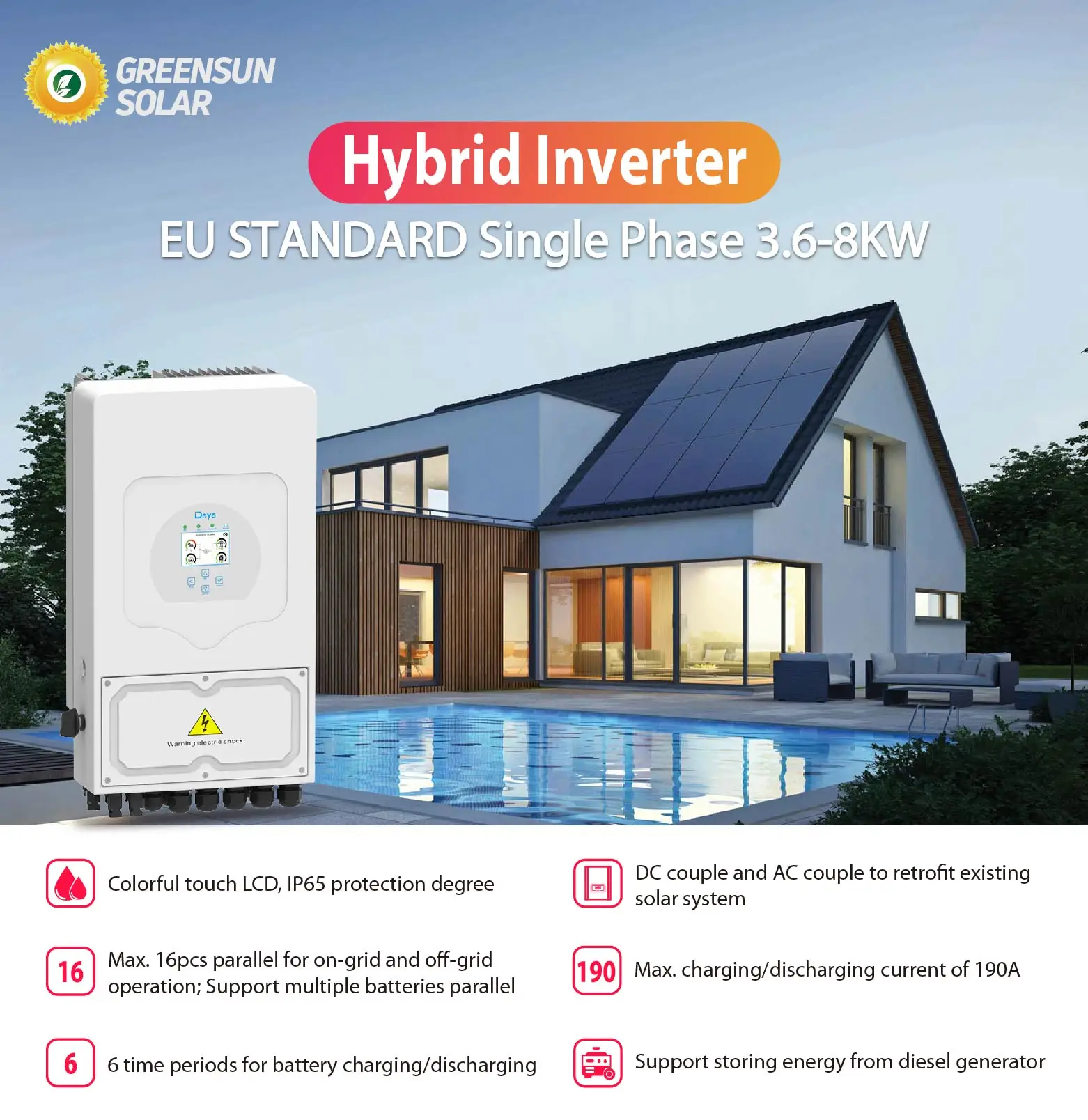 Solor Hybrid Inverters Deye 5000w 5kw Hybrid Single Phase Grid Tie ...
