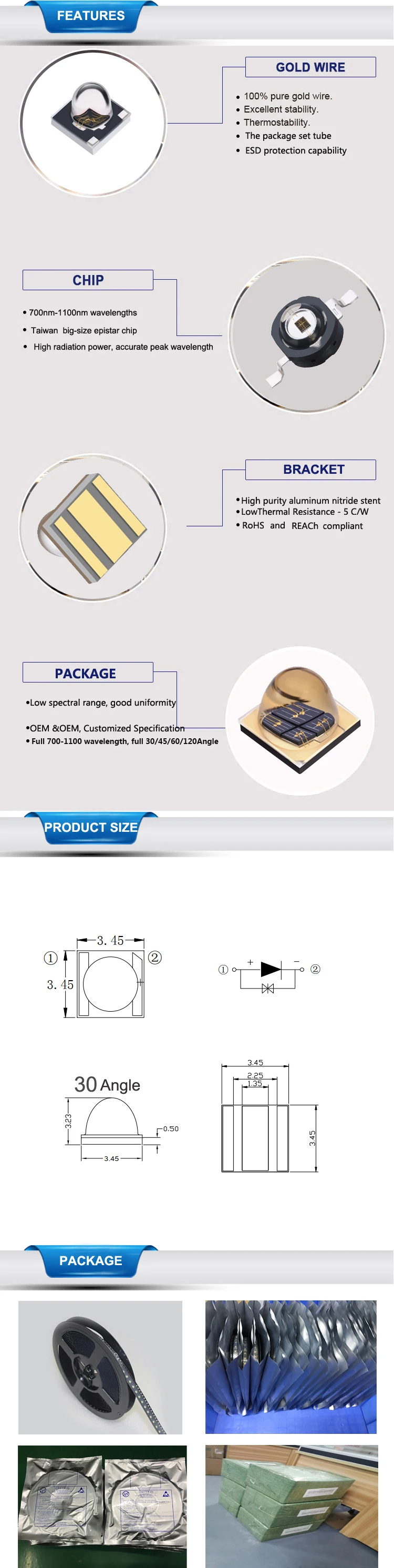 30 Degree Far Red IR 3W LED - Ideal for Photoacoustic Spectroscopy
