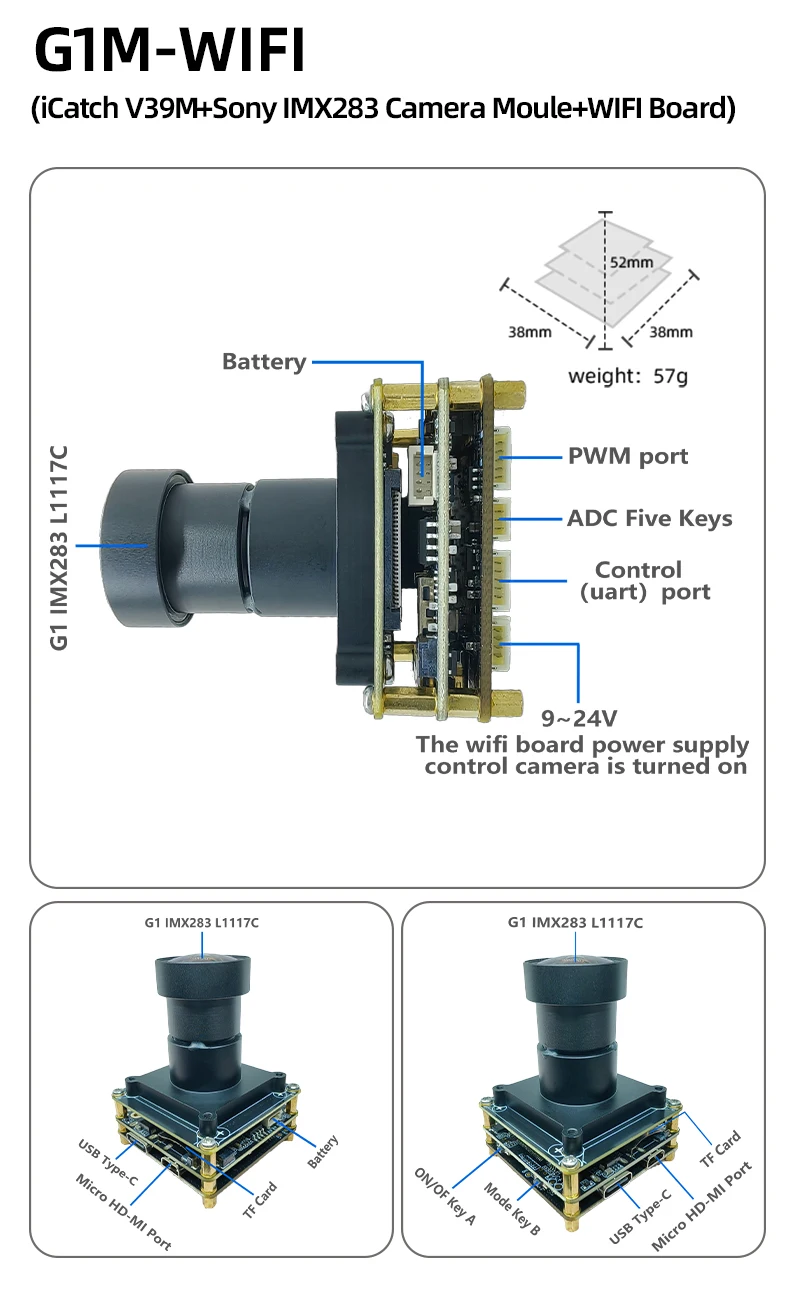 20MP IMX283 Mini Camera Module with 1 Inch CMOS Sensor and Real-Time 4K Wifi Transmission for ...